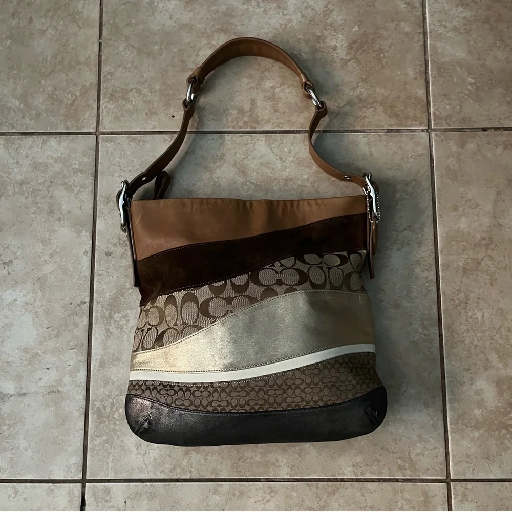 Coach | Bags | Coach Metallic Leather Signature Wave Patchwork Bag ...